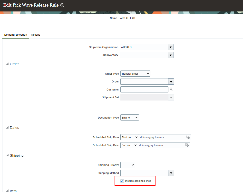 what is the explanation / function of include assigned lines on pick ...