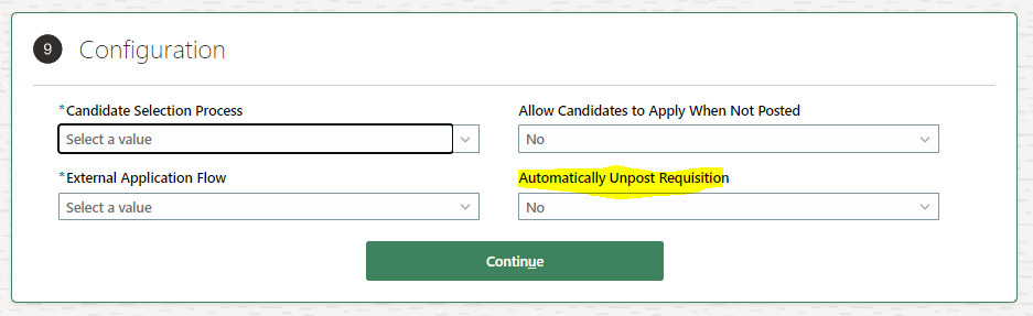 We Need To Hide Automatically Unpost Requisition Field For Requisition Page — Cloud Customer