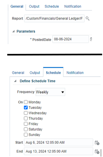 How to schedule a custom weekly GL report, which includes date ...