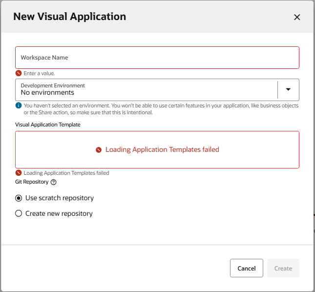 "Loading Application Templates Failed" When Creating New Visual ...