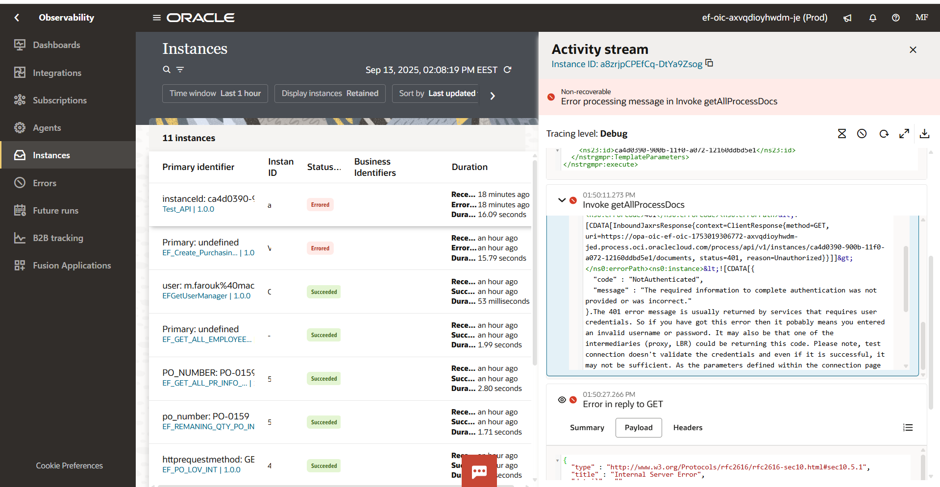 OIC Gen3 Process Automation Rest API call from Oracle Integration cloud Facing "NotAuthenticated ...