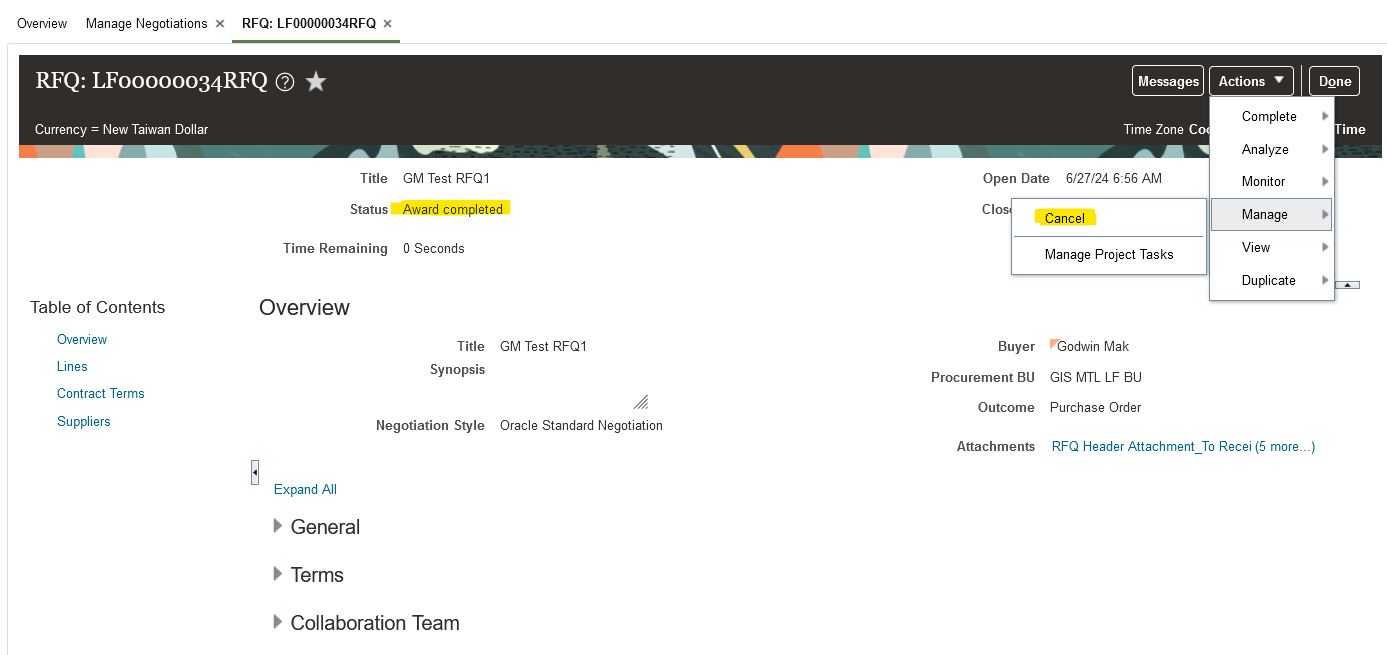 How To Hide The Cancel Button For Approved Awarded Completed Rfq Based On Negotiation Template