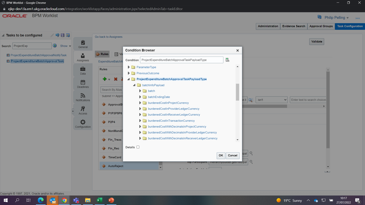 Work Type In Project Expenditure Batch Approval Payload — Cloud