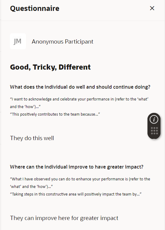 Manage Participant Feedback Is Anonymous To Employee But They Can See Initials Of Participants