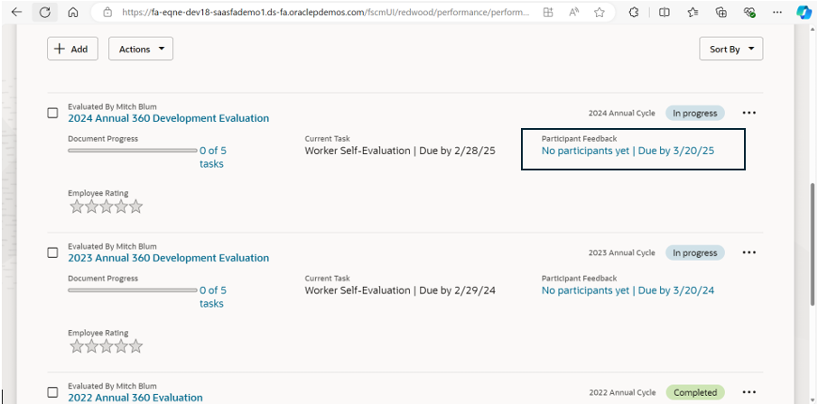 Participant Feedback Hyperlink Is Not Visible In A Performance Page — Cloud Customer Connect