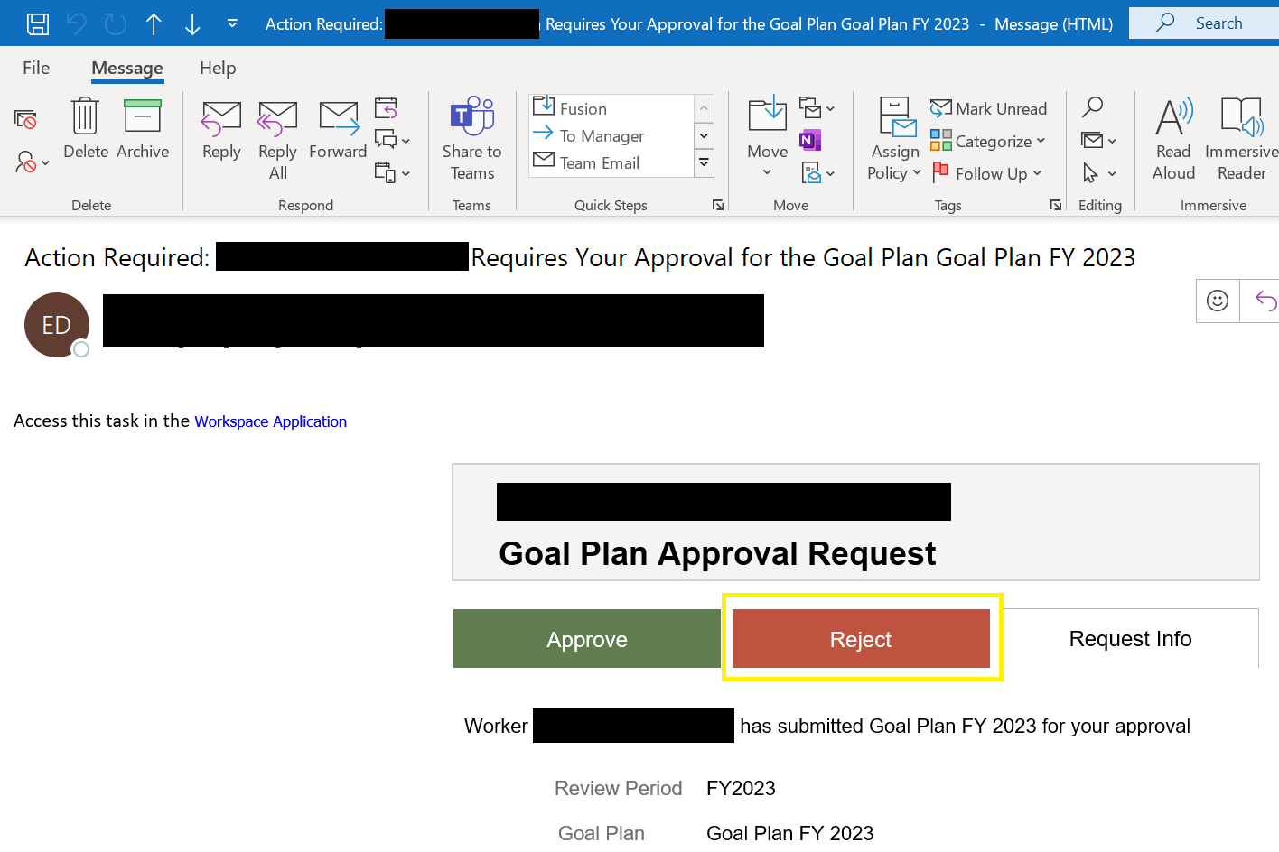 How To Hide The Reject Button In Performance Goal Approval Email Notification — Cloud Customer