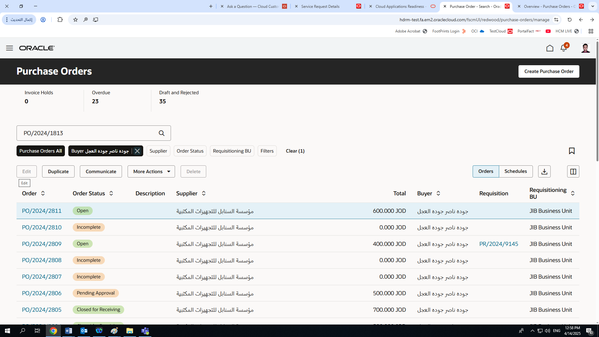 How to create change order for open purchase order in Redwood screens,25A — Cloud Customer Connect