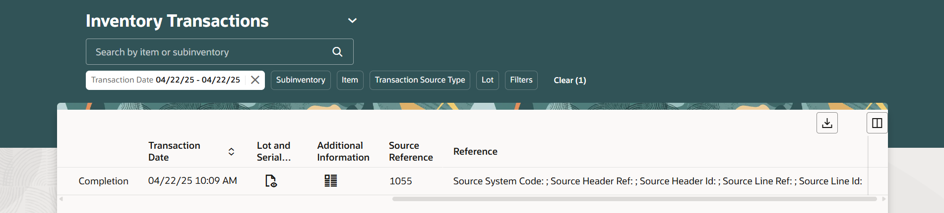 Reference Column in Inventory Transactions Redwood UI — Cloud Customer ...