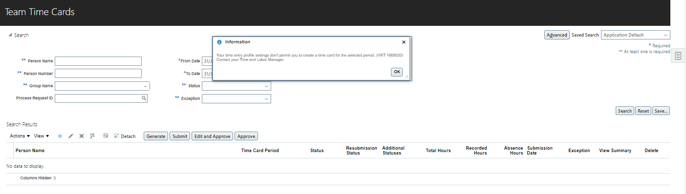 Your Time Entry Profile Settings Dont Permit You To Create A Time Card For The Selected Period