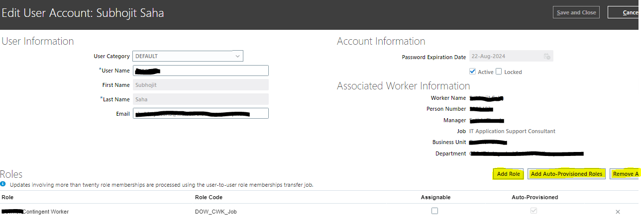 Remove Roles Section From User Account — Cloud Customer Connect