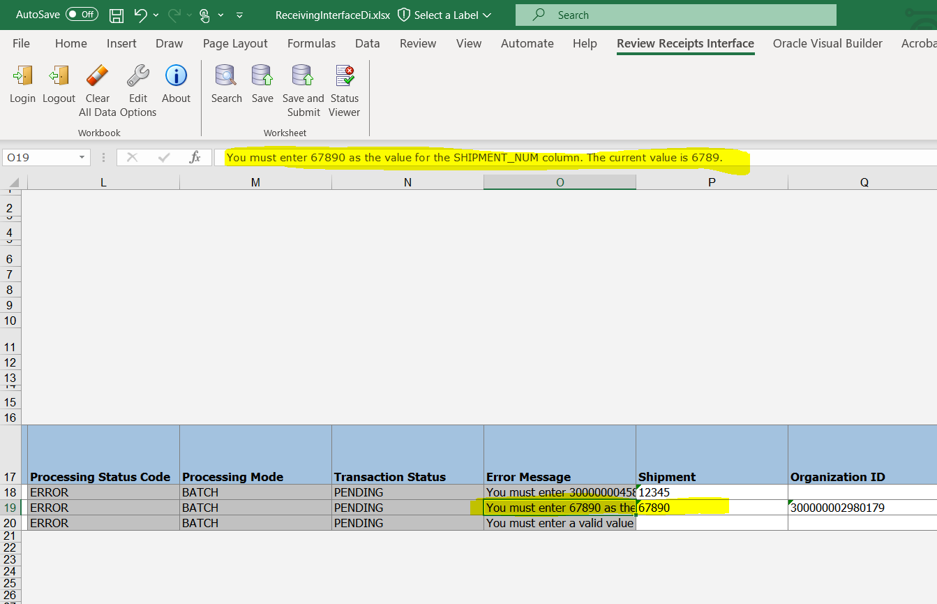 You must enter (#NUMBER VALUE) as the value for the SHIPMENT_NUM column ...