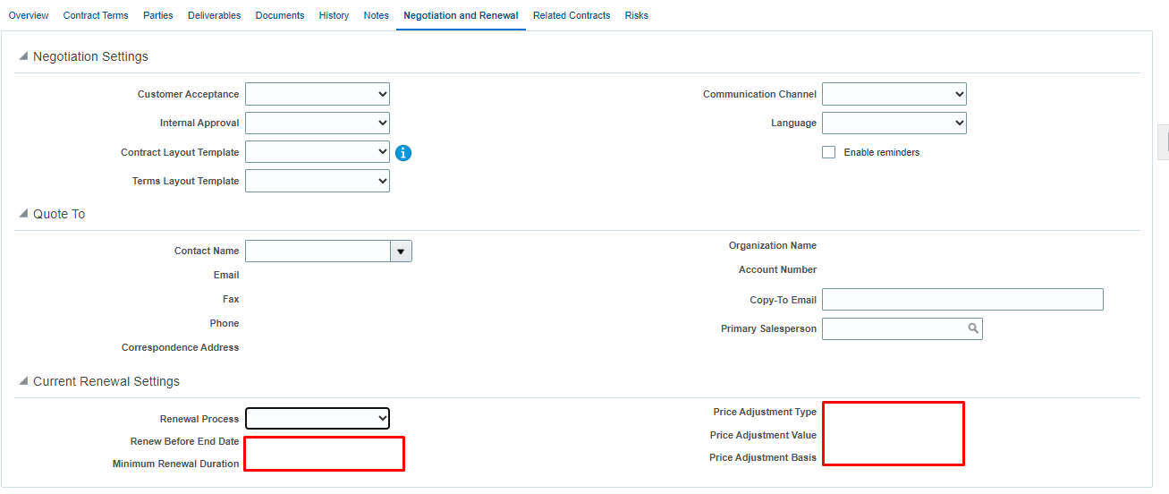 How to enable fields in the Negotiation and renewal tab — Cloud Customer Connect