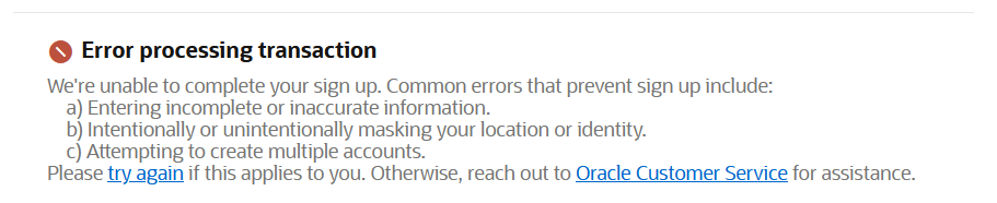 Unable To Create Oracle Free Tier Account Even After Verification Token Is Getting Debited