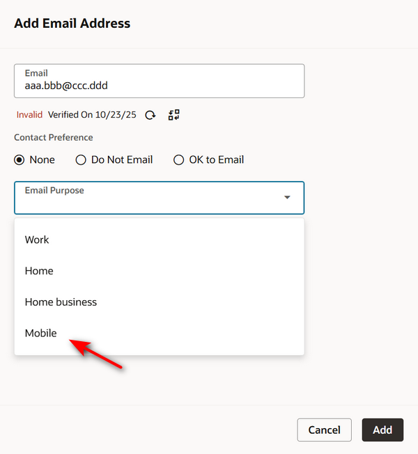 What does Email purpose "Mobile" mean in the Contact? — Cloud Customer ...