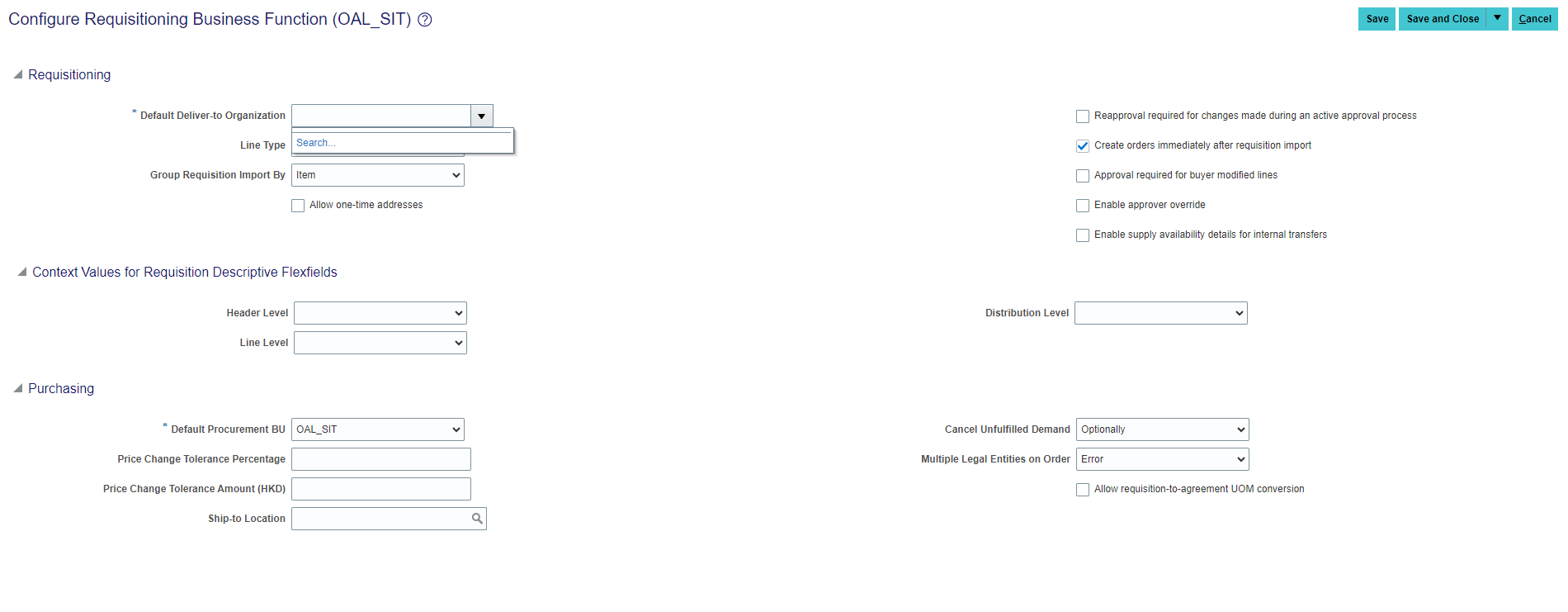 Configure Requisitioning Business Function problem — Cloud Customer Connect