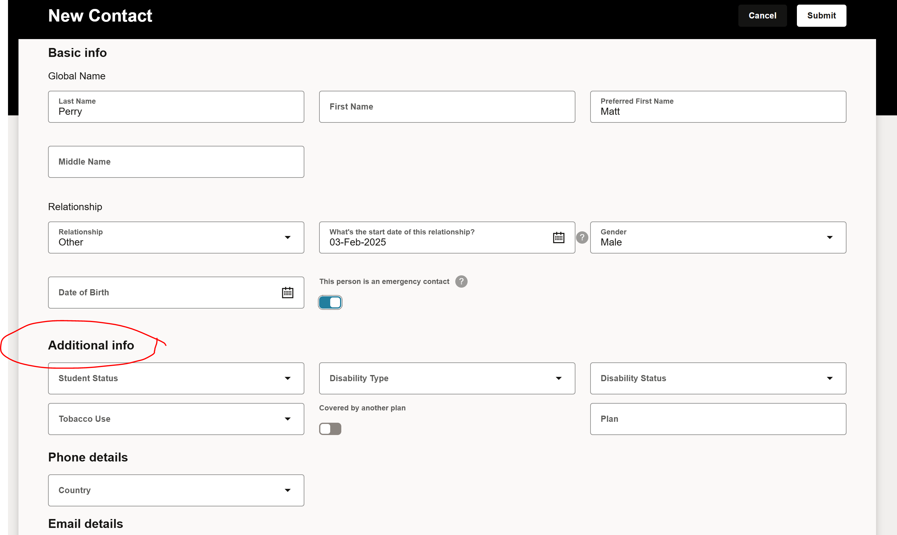 Why Additional Info section is enable in 25A? — Cloud Customer Connect