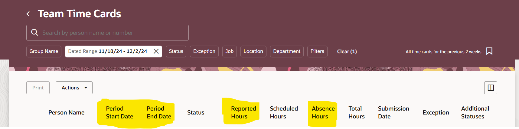 How to Personalize the headers in Team Timecards page (Redwood) — Cloud ...