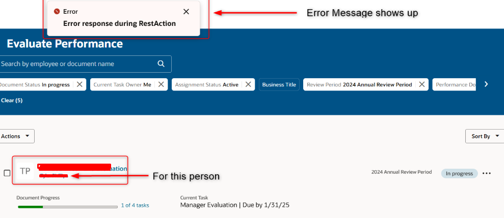 Exception During Restaction In Performance Document — Cloud Customer Connect
