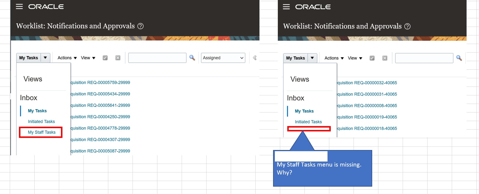 My Staff Tasks menu on Worklist page is missing. Why? — Cloud Customer ...