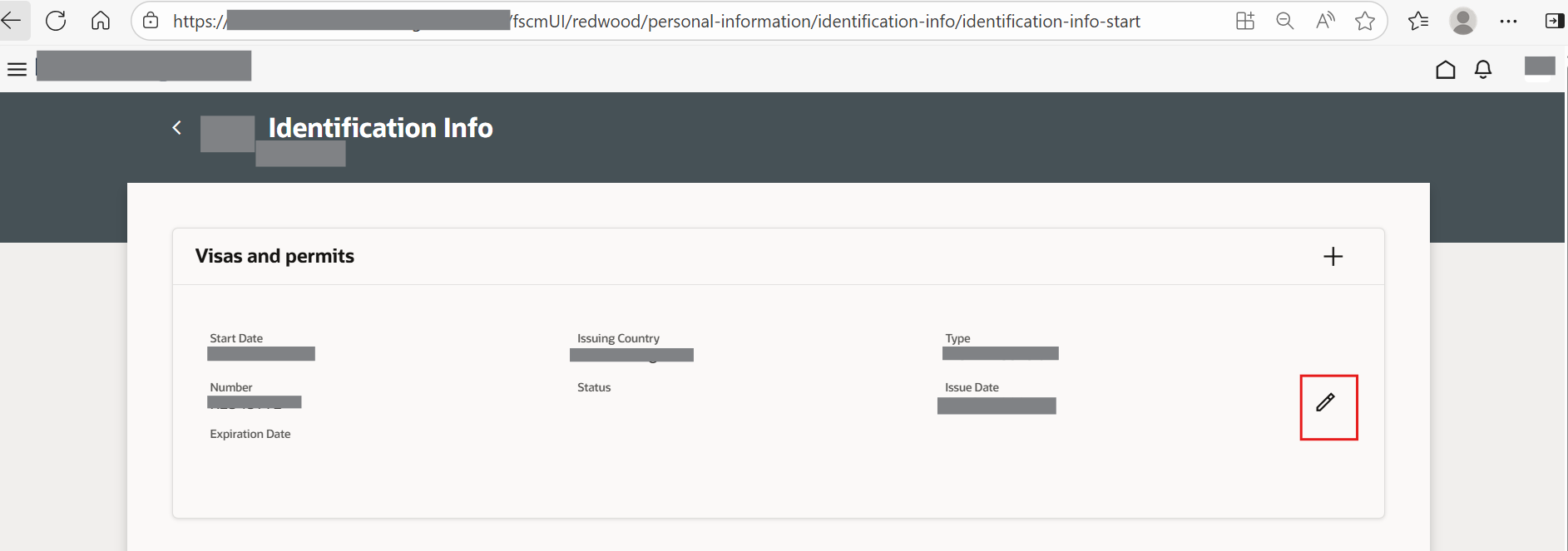 Can we hide the Edit icon on the Visas and permits section of Identification Info Redwood Page ...