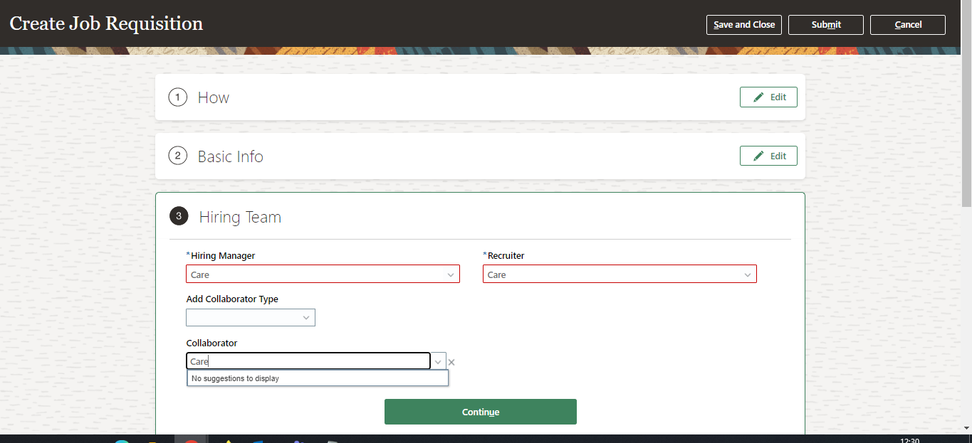 Hiring manager not able to select hiring manager name & recruiter name ...