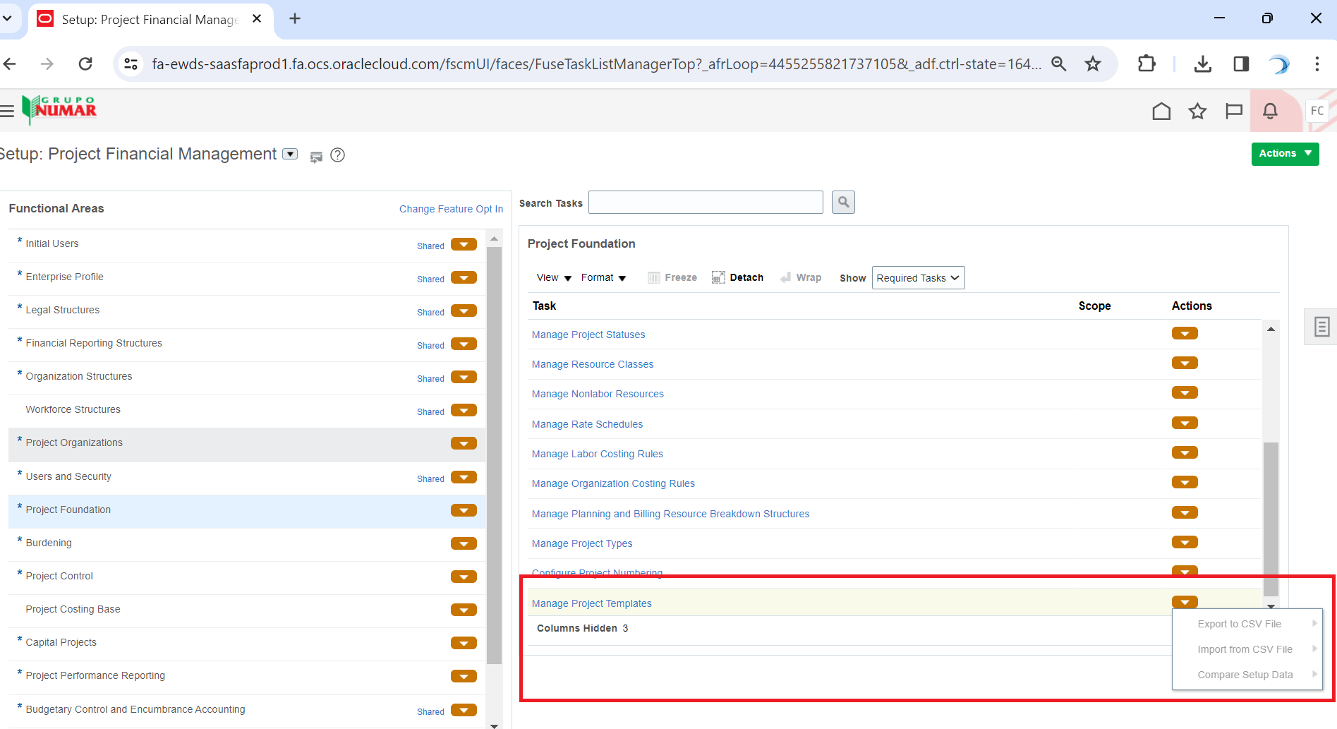 How can I load project template in massive way? — Cloud Customer Connect