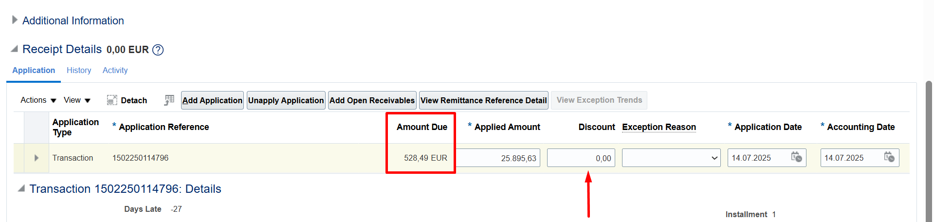 Discount amount is not getting calculated on AR Receipt — Cloud ...