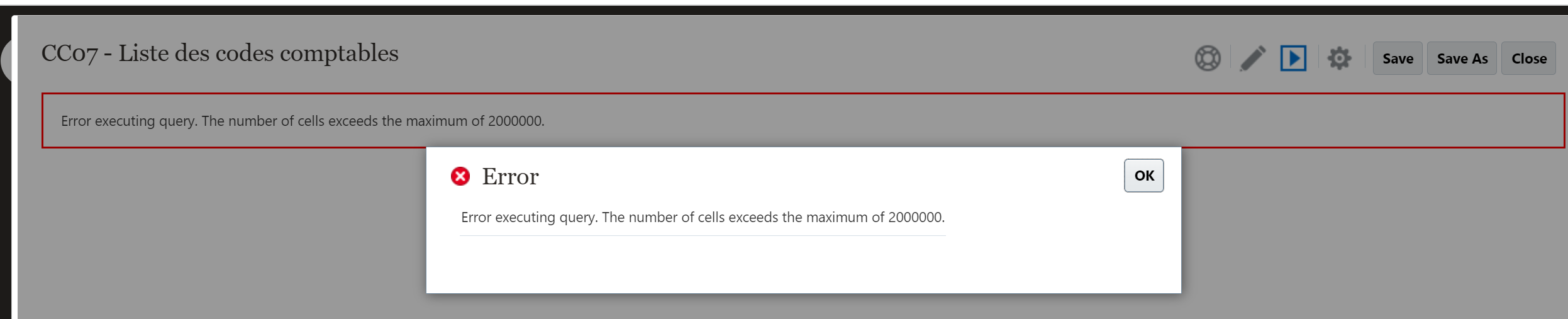 Error executing query. The number of cells exceeds the maximum of 2000000 — Cloud Customer Connect