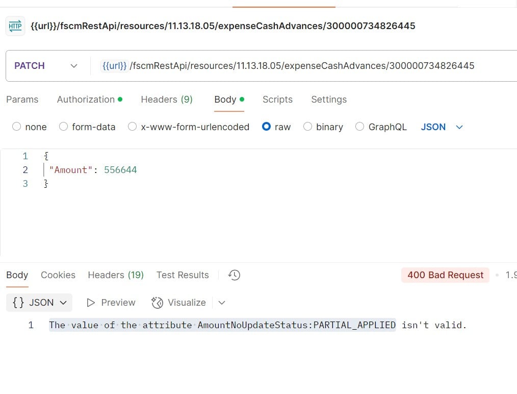 How to update a cash advance Amount through REST API? — Cloud Customer Connect