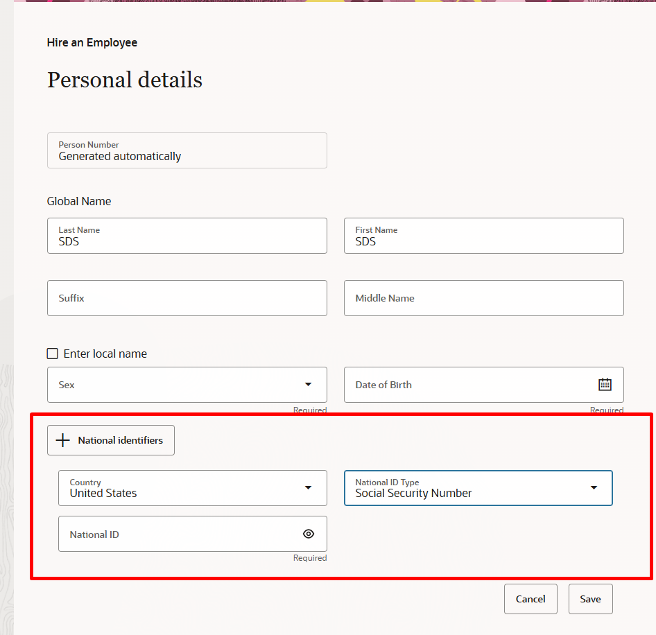 Validation for SSN on Hire an Employee Flow — Cloud Customer Connect