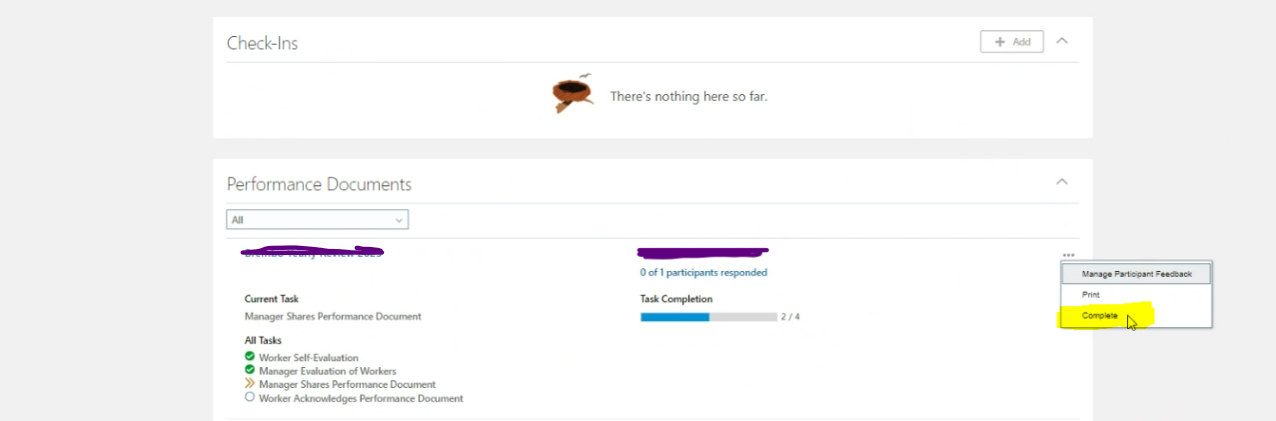 “complete” And “bypass Self Evaluation” Button Needs To Be Removed From Performance Document