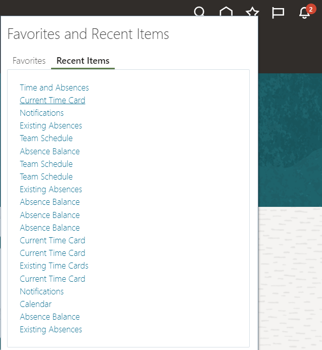 OTL Redwood clearing recent items list — Cloud Customer Connect