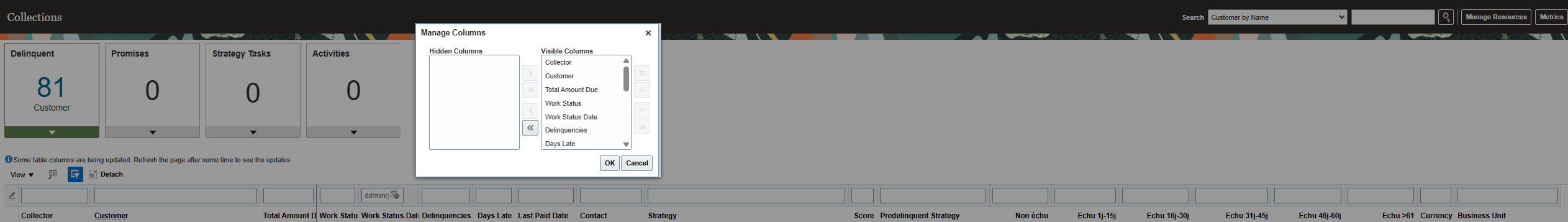Can we customize the Collections Dashboard in the AR module to display ...