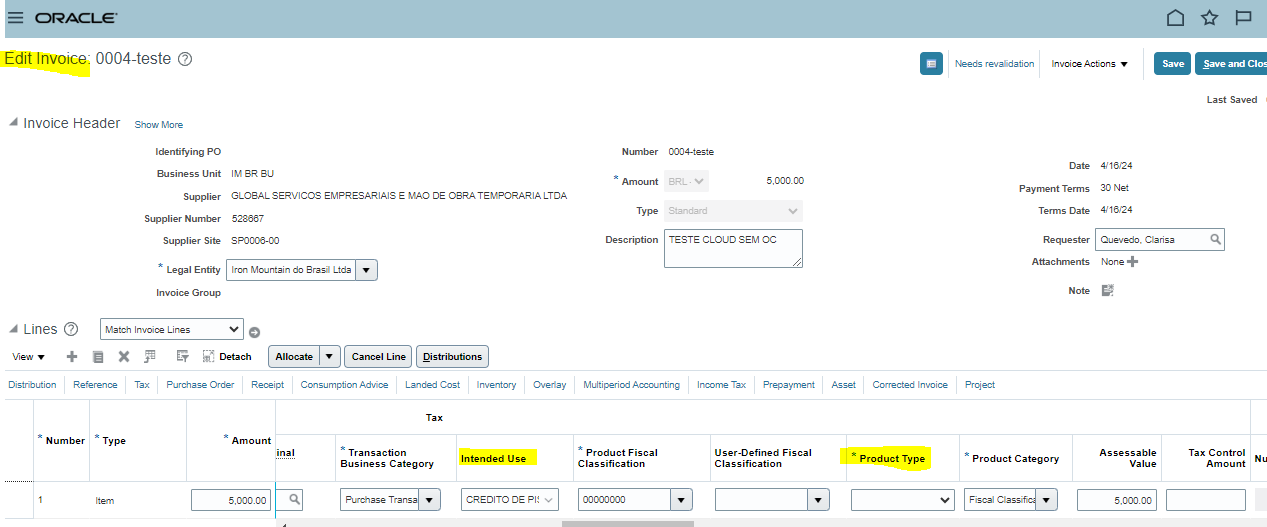 Ccc Ap Invoice Line Level Product Type And Intended Use Columns To Be Mandatory Based On Bu