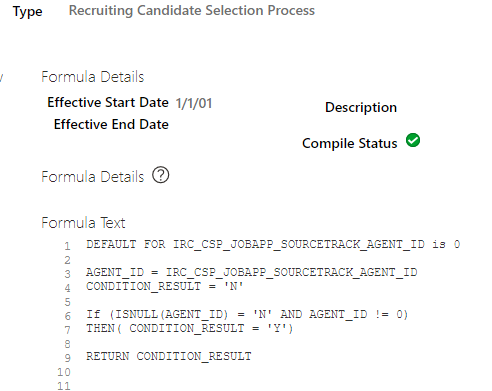 CSP Fast Formula to return true if the candidate job application is ...