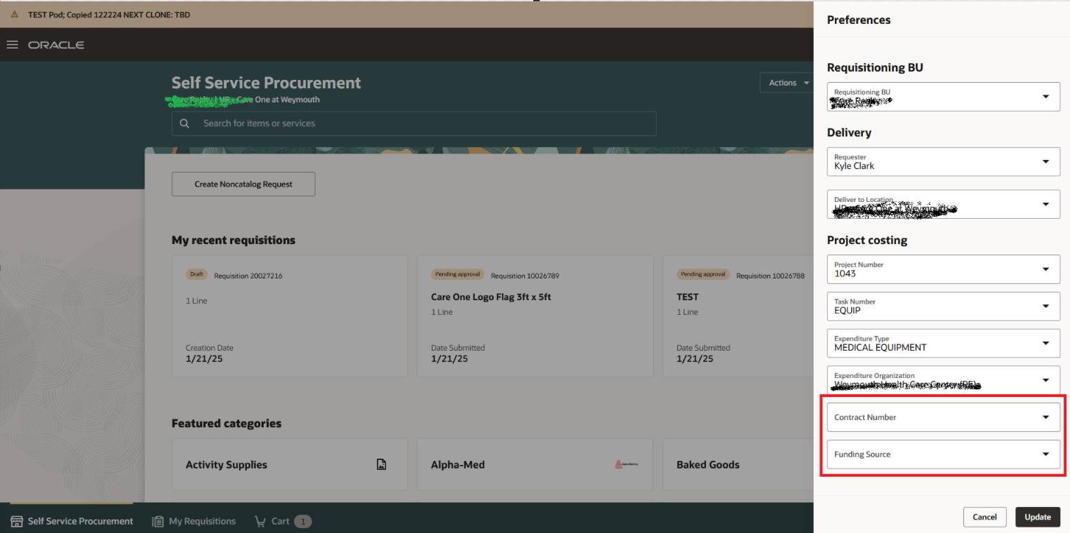 Redwood Requisition Preference Be Able To Hide Contract Number And Funding Source Fields