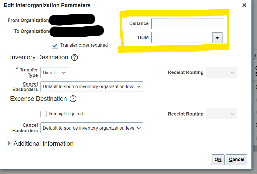 What is the purpose of Distance and UOM field on inter-organization ...