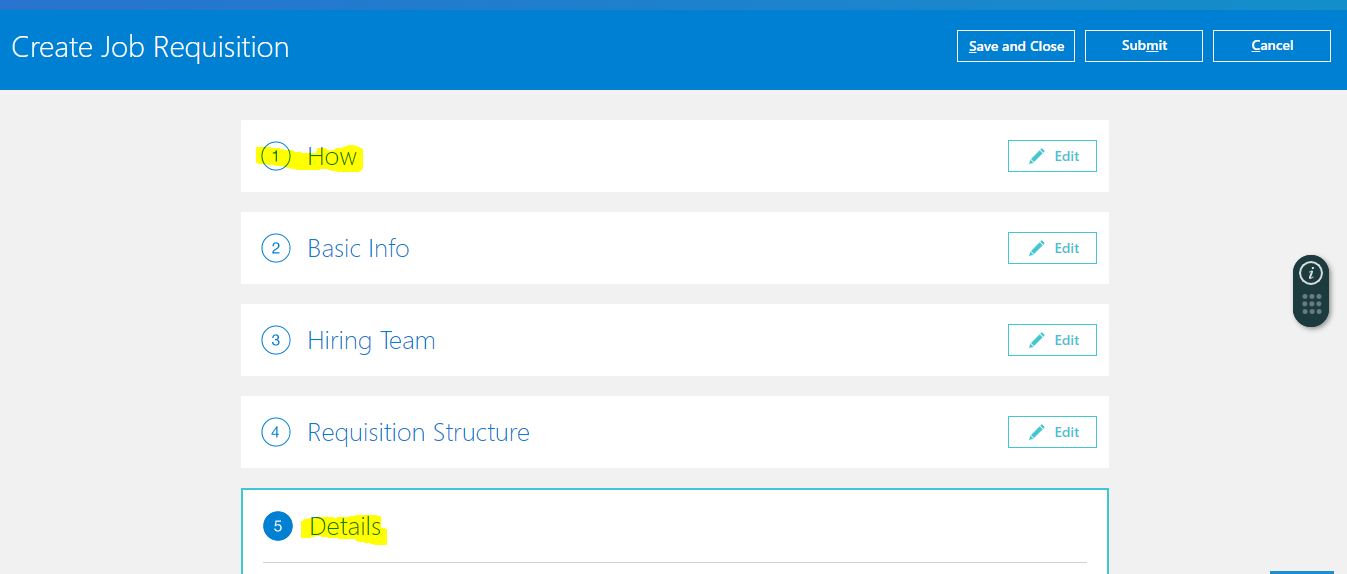 Requisition DFFs on create requisition page How Section — Cloud Customer Connect