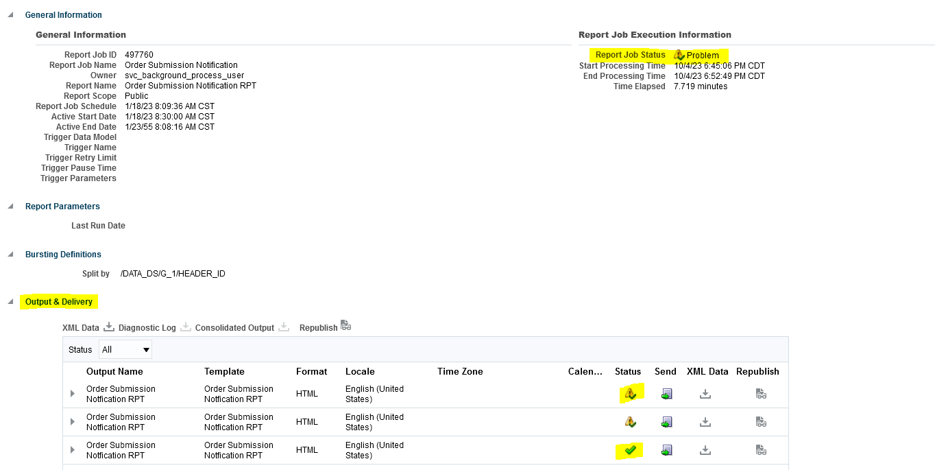 Table for Bursting Output Results — Cloud Customer Connect