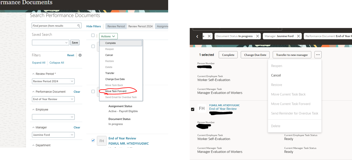 Performance Document Move Task Back And Forward Not Functioning The Same Way In Redwood — Cloud