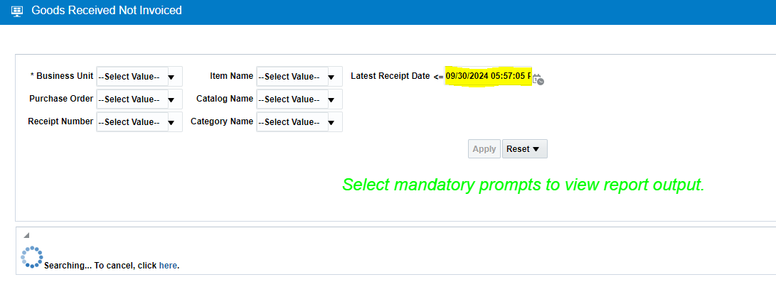 Goods Received Not Invoiced Report — Cloud Customer Connect