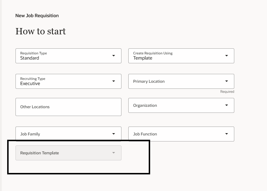 Enable Requisition Template Field While Creating Requisition In Redwood Page — Cloud Customer