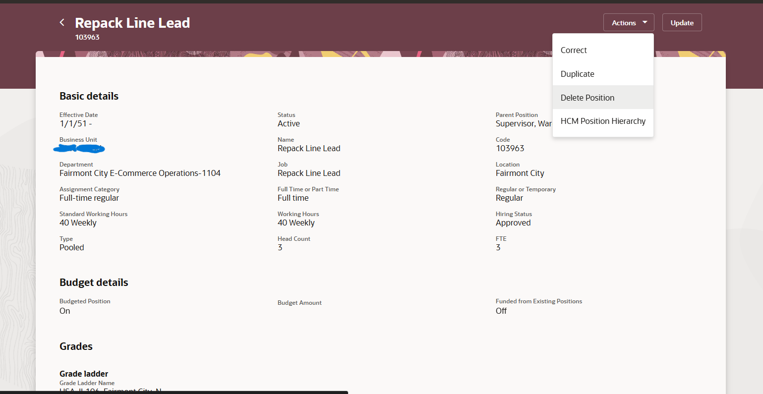can we remove delete position from position details page in redwood ? — Cloud Customer Connect