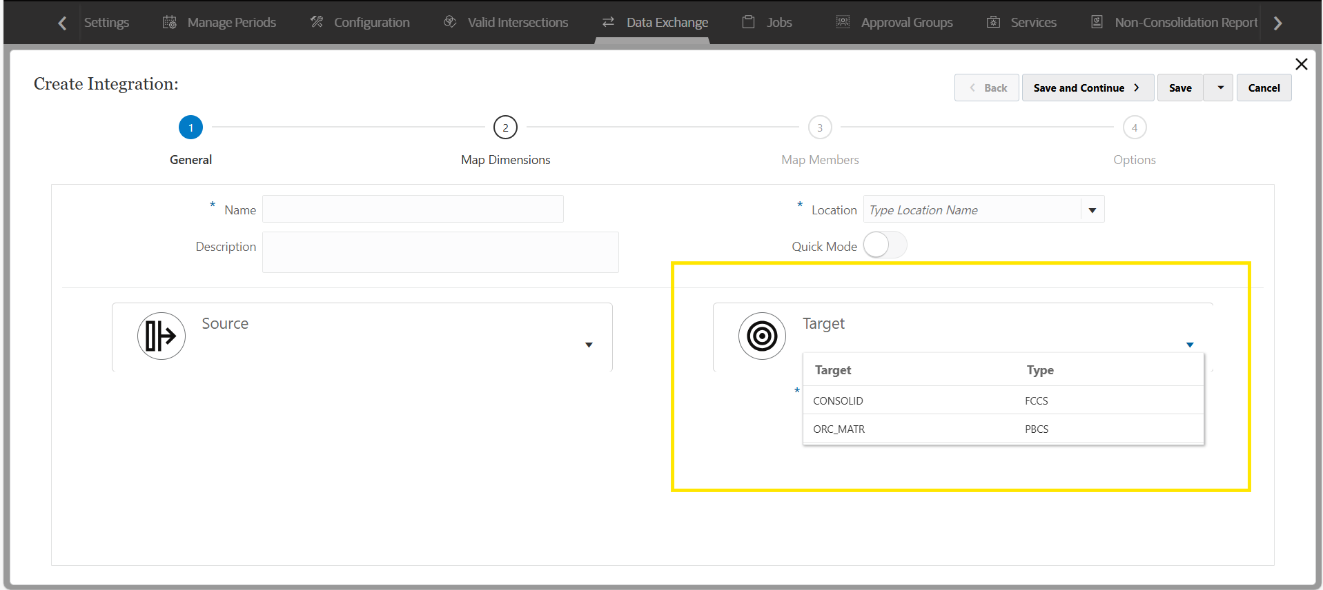 How do I create a new target for a new integration created through data ...