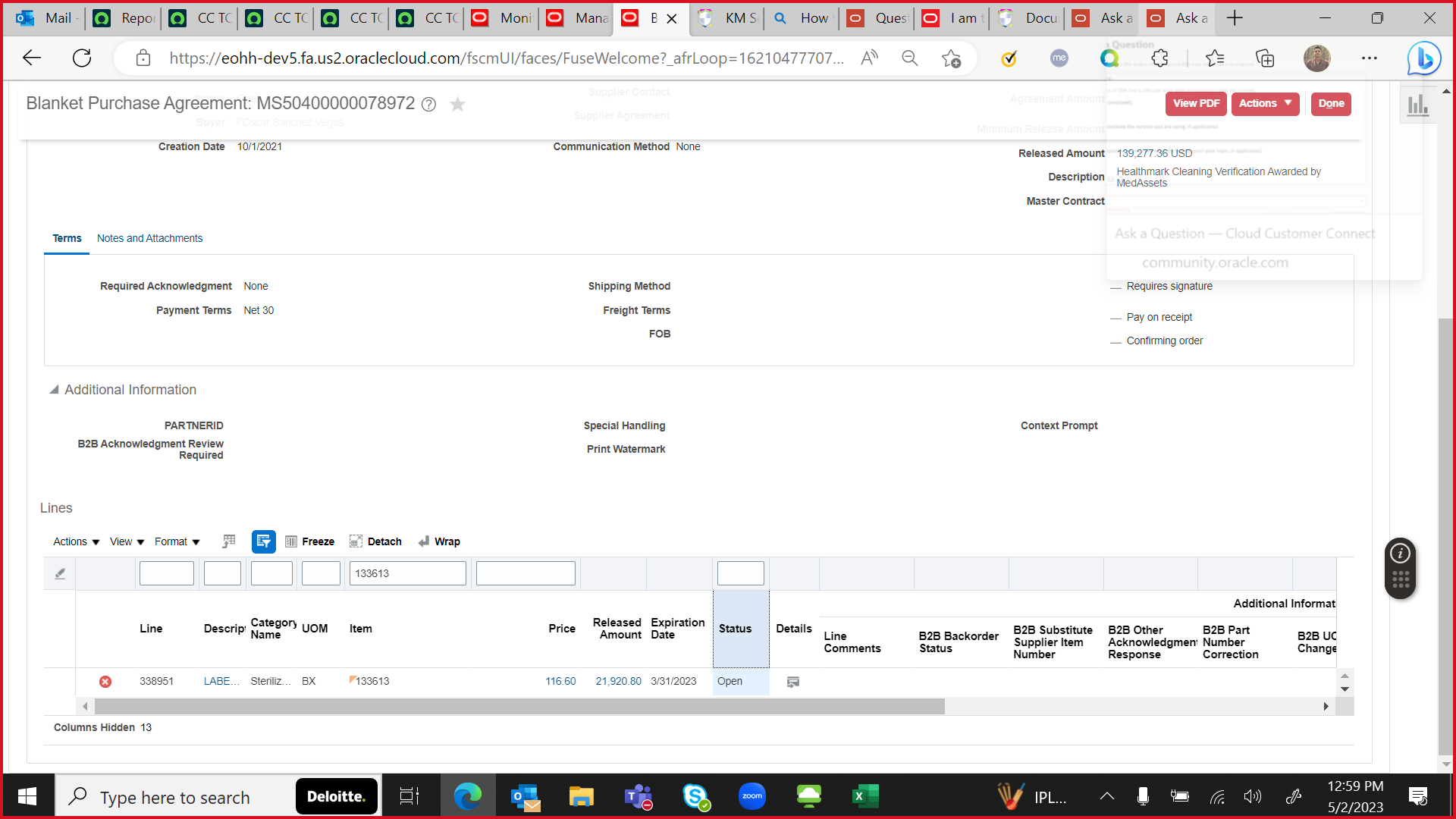 How to update the status of an expired BPA Line from open to expired. — Cloud Customer Connect