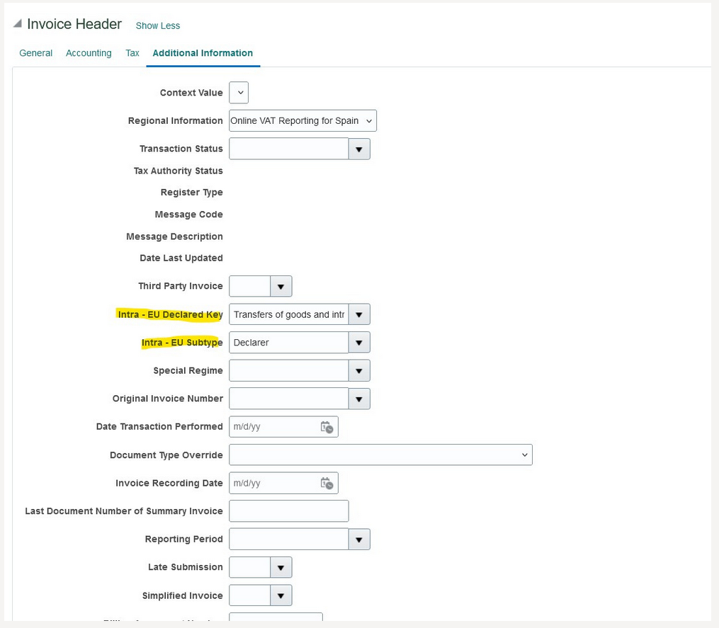 Is there a way to default Intra - EU Declared Key at Invoice Header ...