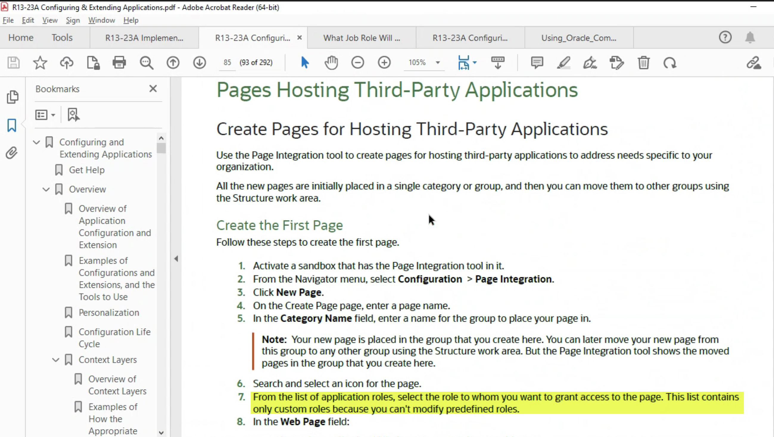 Unable to see custom role in the Application Role LOV for Page Integration — Cloud Customer Connect