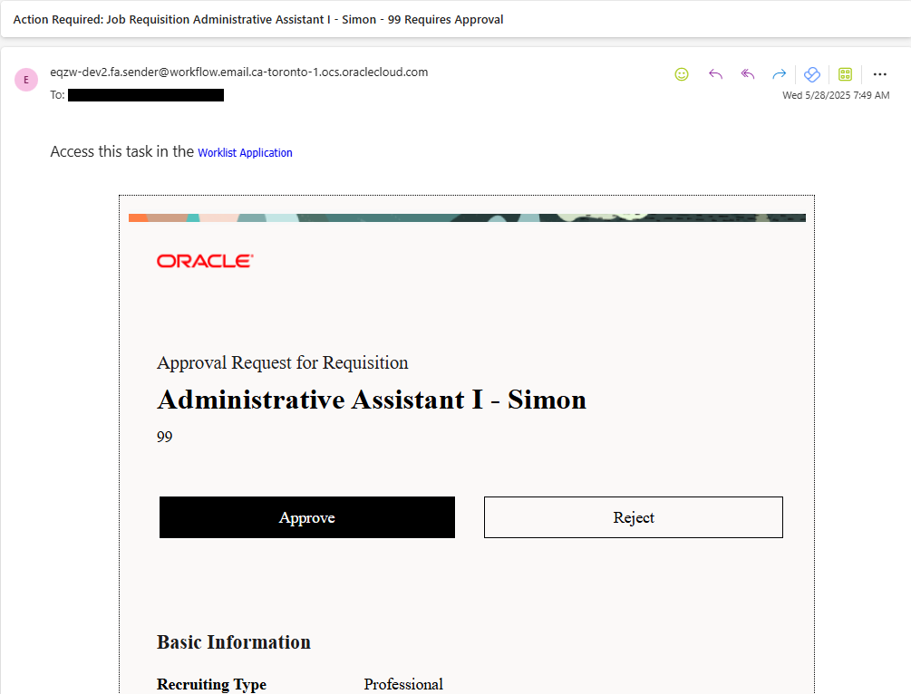 Job Requisition Approval and Saved email — Cloud Customer Connect