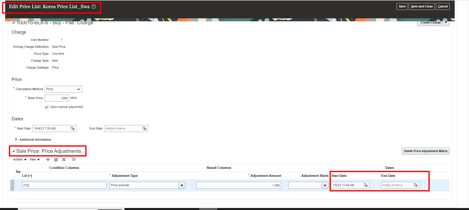 Start End Date Column In Price Adjustment Matrix In Price List Are Not Appearing In Adfdi