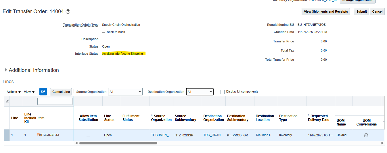 Interface Status Awaiting Interface to Shipping. How can I change it to ...